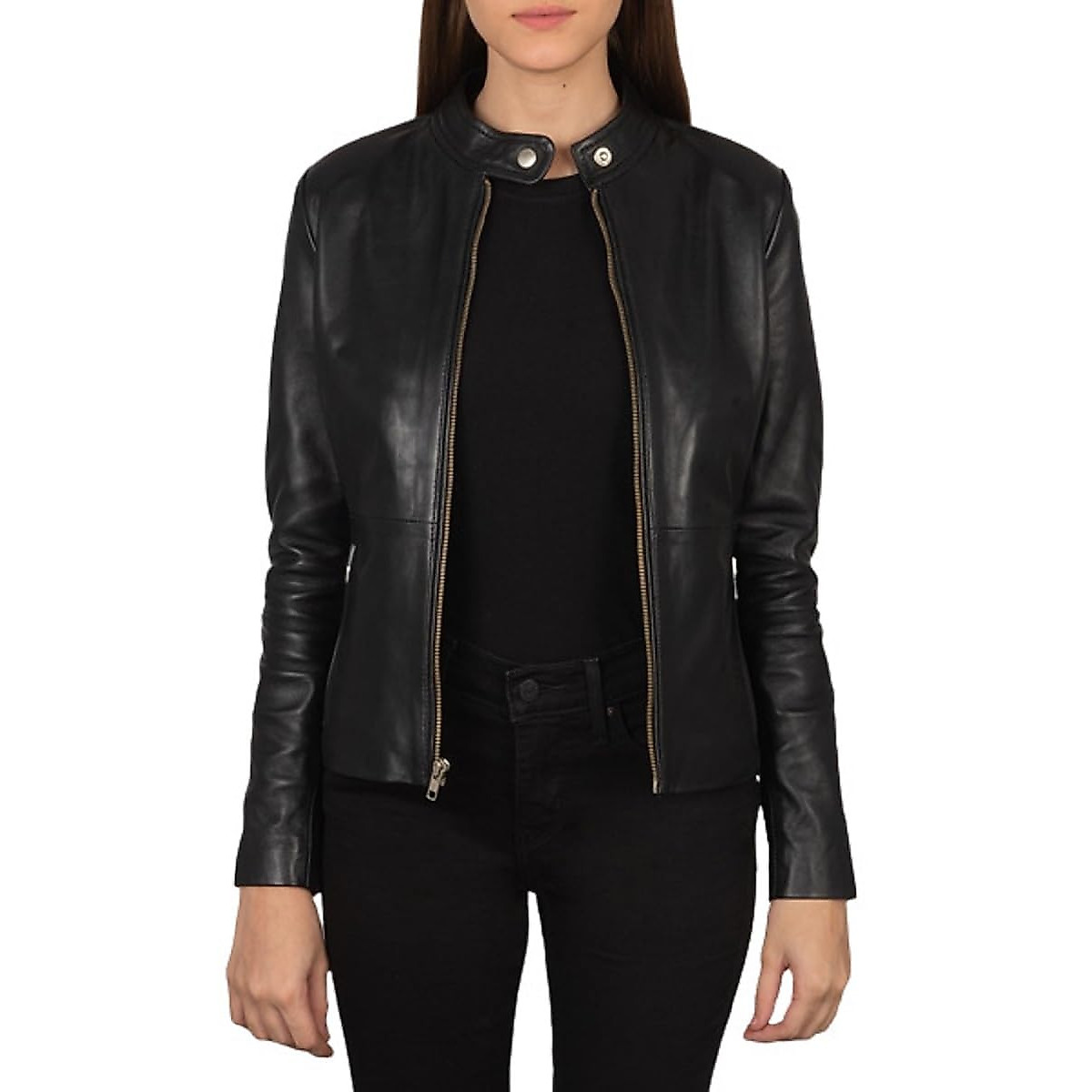 Excelled Leather womens Lambskin Scuba Leather Jacket, Black, Large US