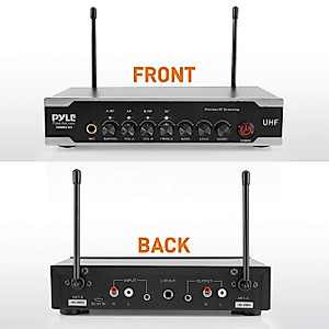 Pyle Portable Uhf Wireless Microphone System - Bluetooth Cordless Headset Lapel Lavalier Microphone Set W/ 2 Battery Operated Beltpack Transmitters, Receiver, Aux, for PA Karaoke DJ Party - PDWM2122
