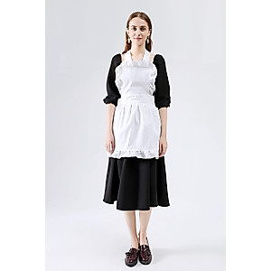 LilMents Women's Ruffle Outline Retro Apron Kitchen Cake Baking Cooking Cleaning Maid Costume (White)