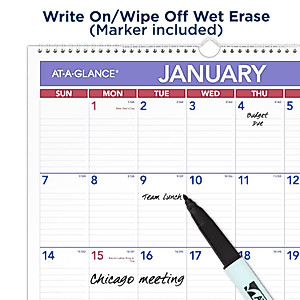AT-A-GLANCE 2024 Erasable Calendar, Dry Erase Wall Planner, 15-1/2" x 22-3/4", Medium (PMLM032824)