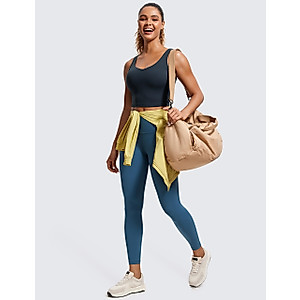 CRZ YOGA Butterluxe Womens V Neck Longline Sports Bra - Padded Workout Crop Tank Top with Built in Bra True Navy Medium