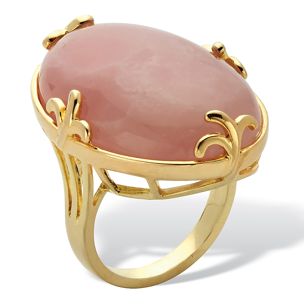 PalmBeach Jewelry 18k Yellow Gold Plated Oval Shaped Genuine Black Agate Green Jade or Rose Quartz Ring Size 10