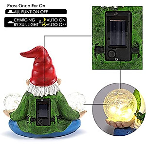 REYISO Solar Garden Sculptures & Statues,Outdoor Summer Gnomes Statues with Yoga Frog,Zen Solar Gnomes Decorations for Yard Lawn Patio Pathway, Funny Garden Decor Gnomes Statue Gifts
