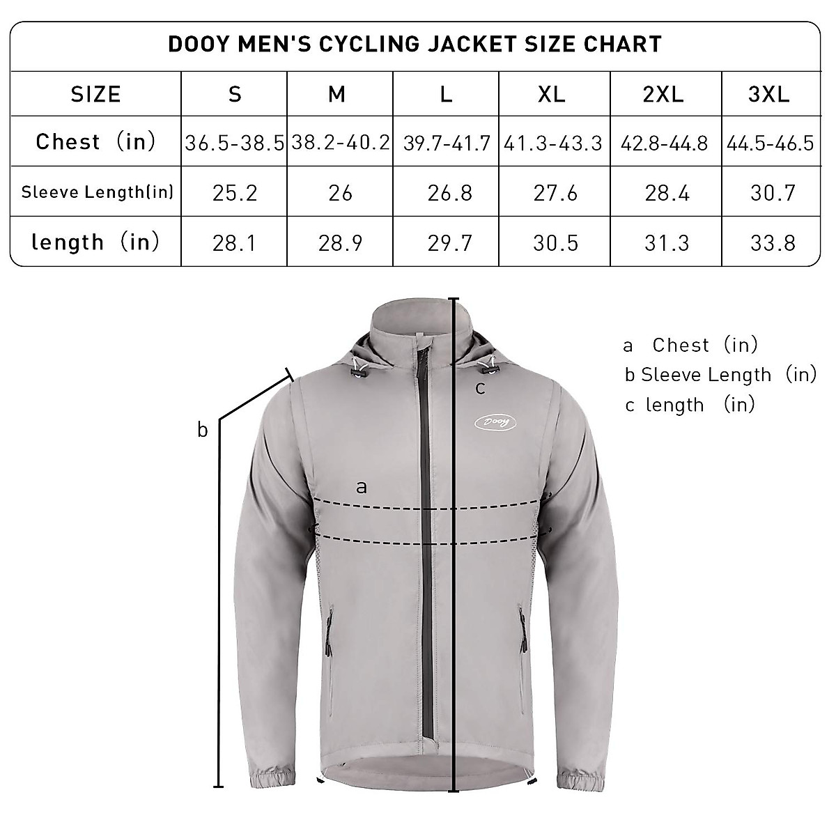 Dooy Men's Cycling Bike Jacket Windproof Vest Lightweight Running Jacket High Visibility Windbreaker with Detachable Sleeves(Grey,Large)