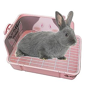 Rabbit Litter Box, Corner Litter Bedding Box, Pet Toilet for Small Animals, Rabbit, Guinea Pig, Chinchilla, Ferret, Galesaur, 11.02 Inches (Pink)