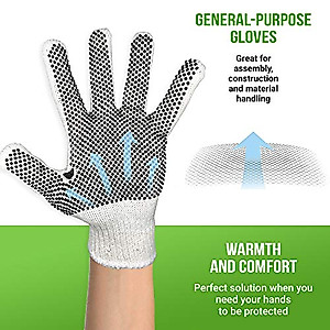 ABC String Knit Gloves with Grip Dots 10'', Pack of 24 White Work Cotton Gloves with Polyester Materials, Reusable PVC Dotted Working Gloves, Safety Work Gloves for Industrial Work