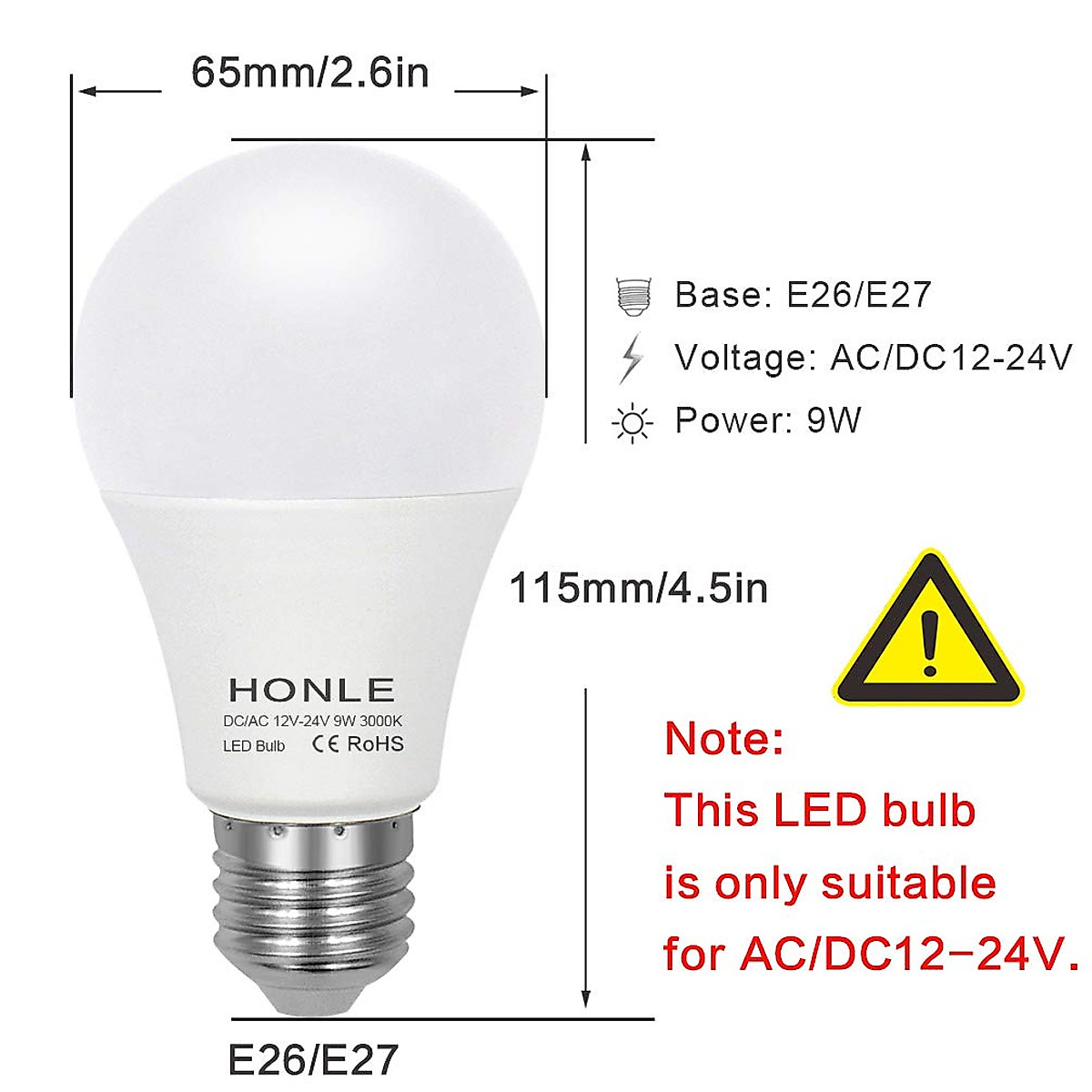 E26 LED Light Bulbs Warm White 3000k 12V 24V Low Voltage 9W Standard Edison Base A19 80w Halogen Bulb Equivalent Pack of 2