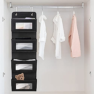 FYY Over the Door Organizer, 4-Shelf Wall Mount Hanging Pantry Storage Pocket with Clear Window for Bedroom Bathroom Kitchen Nursery Closet Dorm Storage Cosmetics, Stationery, Sundries, Toys Black