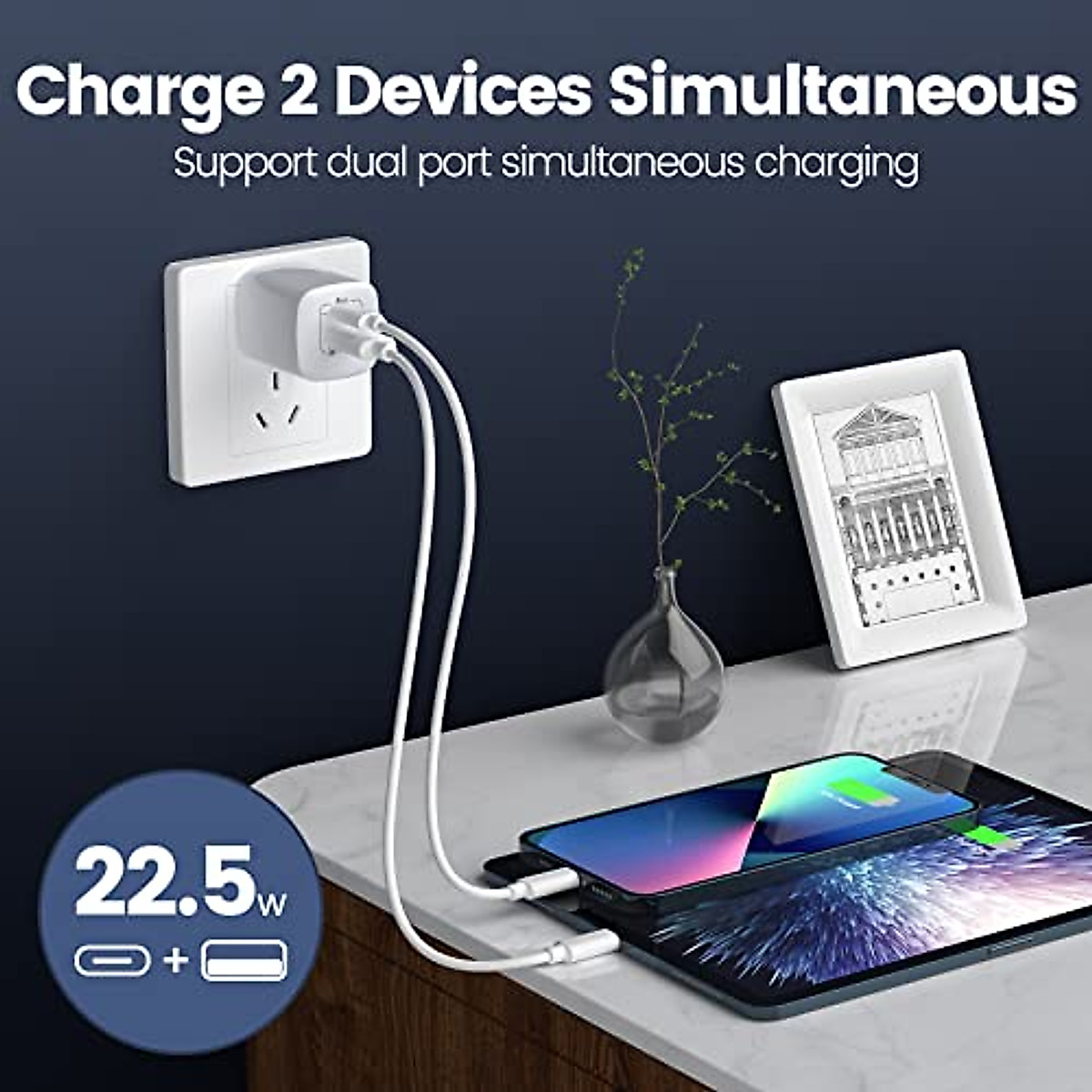 USB C Charger-Plugs for iPhone Charger,KOOPAO 33W Dual Port Charger Blocks Support PD Charge QC Charge Compatible with iPhone 13/Samsung S21/S20/Google Pixel 6/5 ect