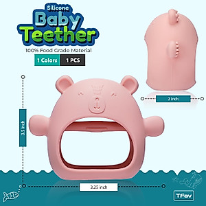 TFav Baby Bear hand Teether -1 pc Pink -Silicone Teething mitt for 0-6 Months Boys & Girls -Hand Pacifier That Fits on Fist -Wearable Gloves Chew Toy -Calm Down The Fussy Baby calm down fussy baby