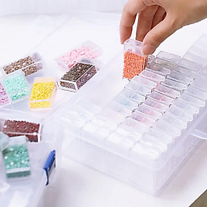 64pcs Grids Bead Organizer and Storage Diamond Painting Containers Portable Plastic Case Box Arts Crafts Storage for Seeds Beads Sewing Cosmetic Nail Glitter Powder Small Parts Rhinestones (Square)
