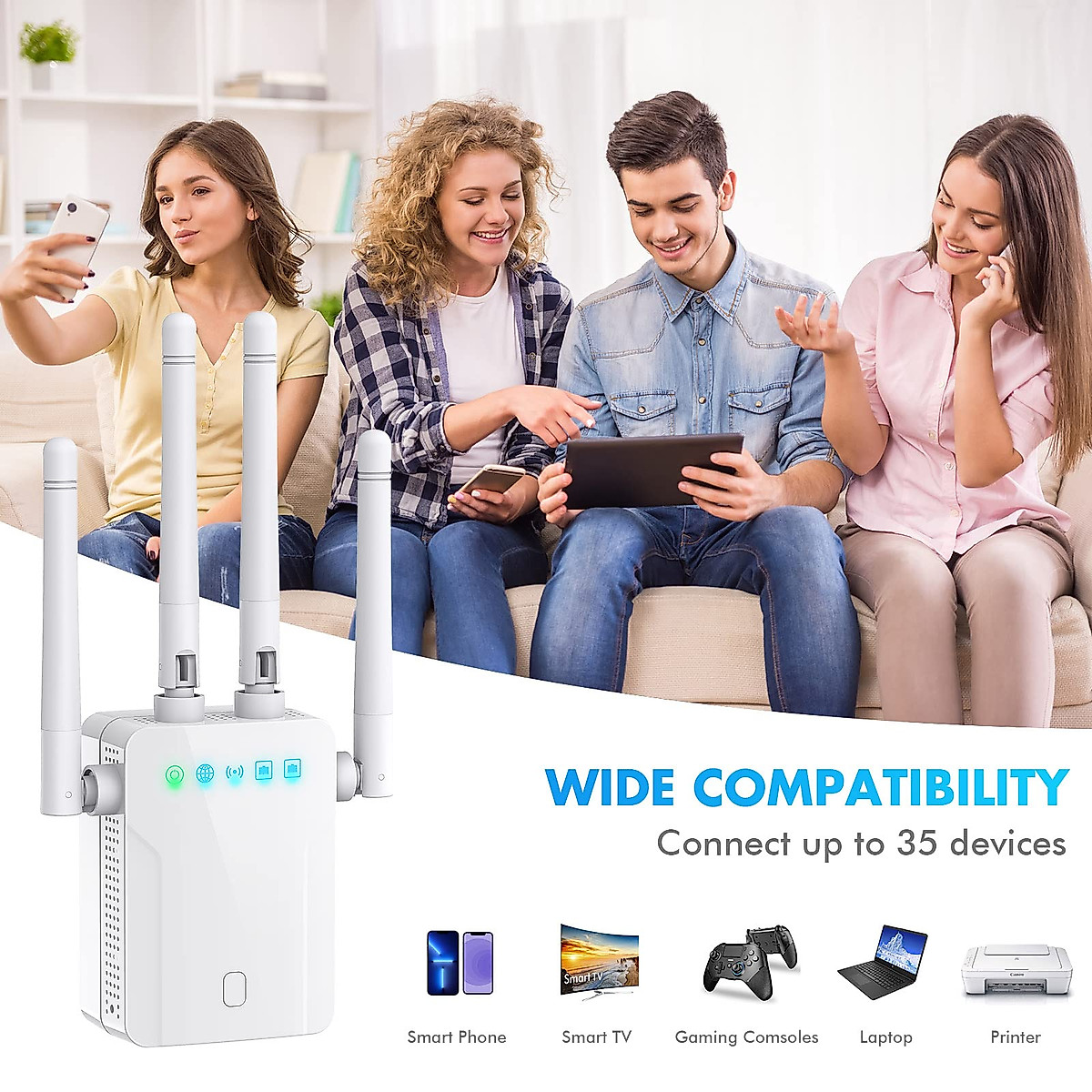 New WiFi Extender Signal Range Booster, Cover Up to 8290 Sq.ft & 35 Devices for Home, MEESTORY WiFi Amplifier with Ethernet Port & Access Point, 1-Tap Setup