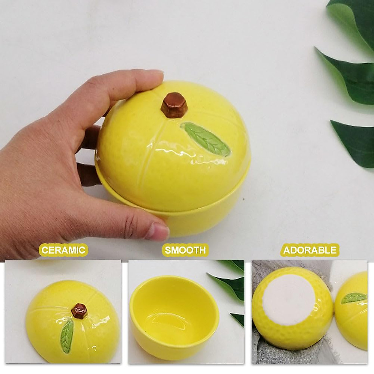 SHOWERORO Lemon Bowl Ornament Container Soup Bowls with Lids Pasta Containers Serving Dish Dessert Pot Ceramic Kitchen Jars Lemon-shaped Bowl Steaming Bowl Lemon Shaped Bowl Ceramics Food