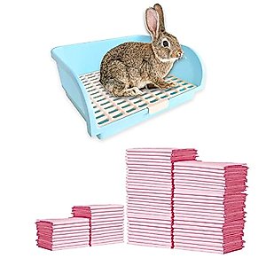 Pet Small Rat Large Toilet & 100 Pcs Rabbit Pee Pads, 18" x 13" Pet Toilet/Potty Training Pads, Oversize Litter Box for Small Animal/Large Rabbit/Guinea Pig/Ferret
