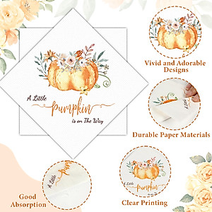 50 Pack A Little Pumpkin is On The Way Disposable Paper Napkins Little Pumpkin Baby Shower Disposable Hand Towel Pumpkin Guest Napkin for Boys Girls Party Supplies for Baby Shower Gender Reveal Party