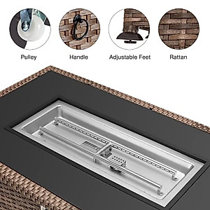 GYUTEI Propane Fire Pit Table 50 Inch Gas Fire Pit Table 50,000 BTU with Glass Wind Guard Auto-Ignition with CSA Certification Waterproof Cover Fire Pit for Outdoor(Light Brown) (Light Brown)