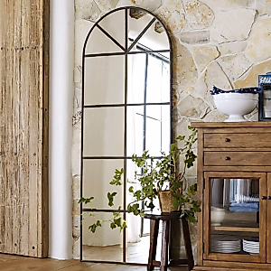 OGCAU Arched Full Length Mirror 65"x22", Floor Mirror Full Length, Full Body Mirror, Wall Mirror Full Length, Arched Wall Mirror for Bedroom, Dressing Room, No Stand, Iron Frame - Black