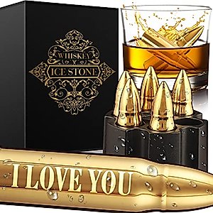 Gifts for Him Husband Boyfriend, -I Love You- Whiskey Stone Gold, Anniversary Valentines Day Stocking Stuffers Birthday Gifts for Boyfriend Him, Whiskey Gifts Bourbon Gifts for Men