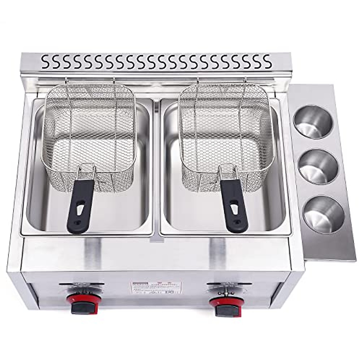 Commercial Gas Deep Fryer 12L Countertop Stainless Steel Dual Tank Kitchen Frying Machine w/2 Removable Baskets &amp; Lid, Double Fryer for French Fries Turkey Donuts Home Kitchen Restaurant