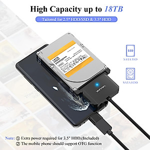 WAVLINK SATA to USB 3.0 Hard Drive Cable, 5Gbps USB3.0 to Sata Cable Support UASP, External Hard Drive SATA I/II/III Connector for 2.5, 3.5 inch HDD SSD Data up to 18TB - Include 12V/2A Power Adapter