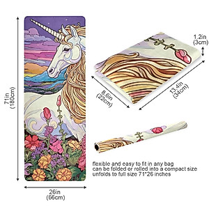 GOODOLD Unicorn Yoga Mat, 71 x 26 Inch Non-slip Yoga Mats Folding Travel Exercise Mat Indoor Outdoor Gym Pilates with Storage Bag for Women Men
