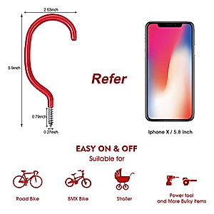 ROTHLEY Garage Hooks Heavy Duty : Bike Hooks for Garage Wall Ceiling Thickened Vinyl Coating Bike Hangers for Garage Large Screw in Storage Hooks Bicycle Hooks for Hanging in Garage (8 Pack,Red)