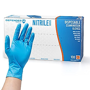 Defender Safety - Nitrile Powder-Free Disposable Medical Examination Gloves (Blue) (Medium)