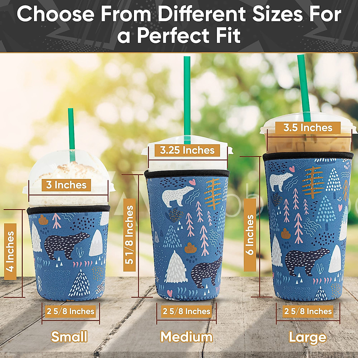 Baxendale Iced Coffee Sleeves for Cold Drink Cups - 4 Pack Reusable Neoprene Iced Coffee Cup Sleeve for Cold Drinks, Compatible with Starbucks Dunkin and more (4 PK XS/S/M/L, Tie Dye Mix #1)
