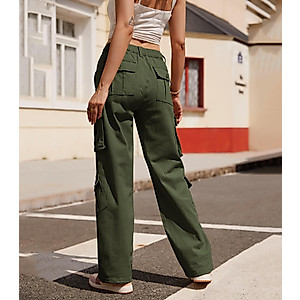ZMPSIISA Women Pants High Waisted Cargo Pants Combat Military Wide Leg Casual Trousers 8 Pockets(Green,Medium)