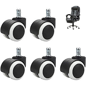 Office Chair Caster Wheels Set of 5 Office Chair Revolving Chair Casters Replacement Nylon Furniture Wheels Premium Computer Desk Castor Bearing Capacity 125KG / 276lbs (5) Colour Name:Plunger Stem He
