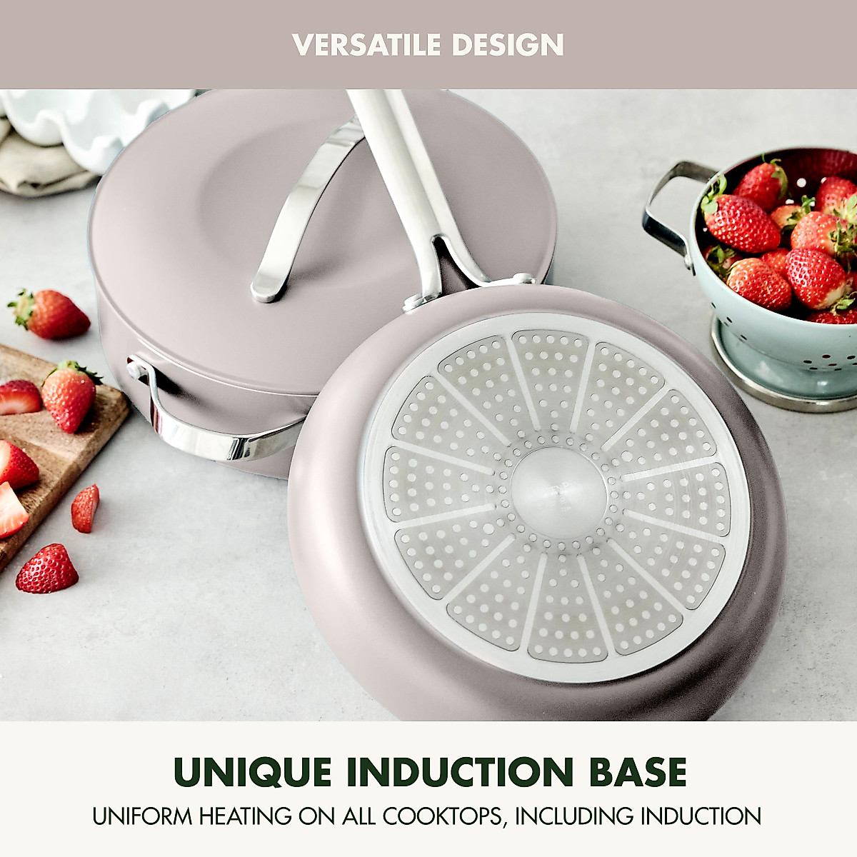 GreenPan Nova Healthy Ceramic Nonstick 10-Piece Cookware Pots and Pans Set, PFAS & PFOA-Free, Frying Pans, Saute, Stockpot, Utensils, Lids, Induction Suitable, Dishwasher Safe,Oven & Broiler Safe,Clay