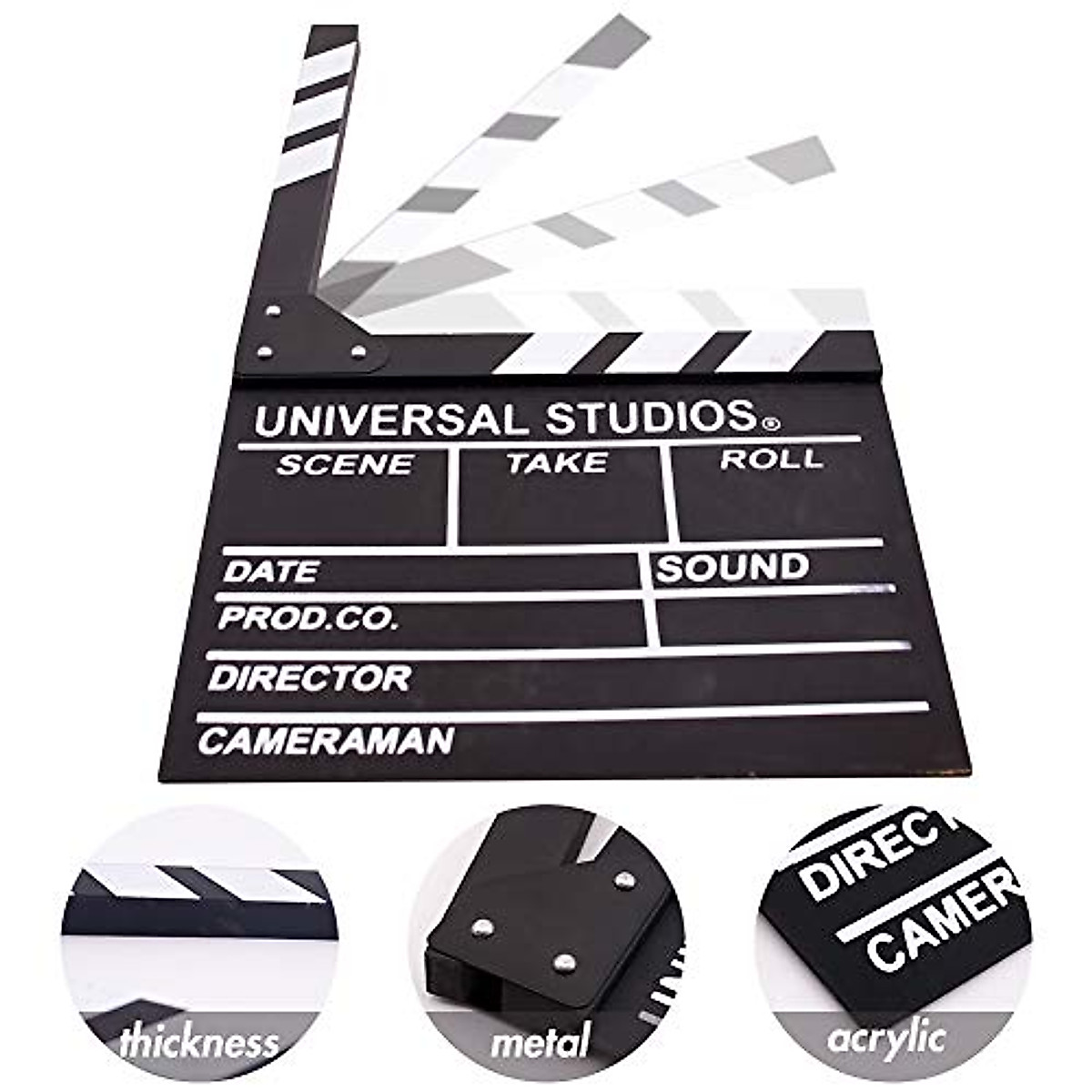 Movie Film Clap Board, 12"x11" Hollywood Clapper Board Wooden Film Movie Clapboard Accessory with Black & White