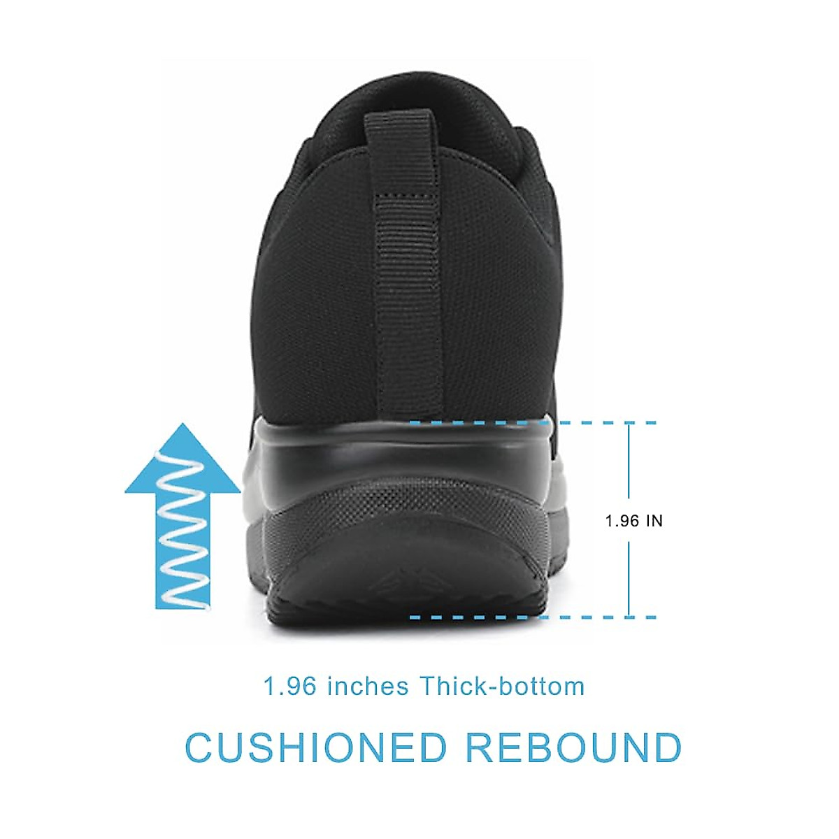 RUIDENG Sneakers for Women Cushion | Women Shoes for Work Whole Day Standing | 2 Inch Rocker Bottom All Black Size 7