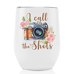 Onebttl Photography Gifts for Photographers for Women, 12oz Stainless Steel Insulated Wine Tumbler Mug with Lid - White