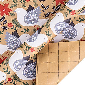 RUSPEPA Christmas Wrapping Paper, Kraft Paper - Dove, Snowflake, Flower, and House - 4 Rolls - 30 inches x 10 feet per Roll
