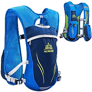 AONIJIE Lightweight Unisex 5.5L Running Race Hydration Vest Hydration Pack Backpack Riding Bag (Blue+2pcs 250ml Bottle)
