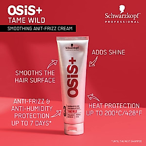 OSiS+ Tame Wild – Smoothing Anti-Frizz Cream - Strong Control and Long-Lasting Anti-Humidity Effect – Styling Product for Heat Protection, Surface Smoothness and Shine, 5 oz