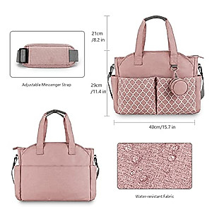 Lmbabter Diaper Bag Tote with Changing Station Upgrade Multi-Function Baby Bag with Adjustable Shoulder Strap (Pink)