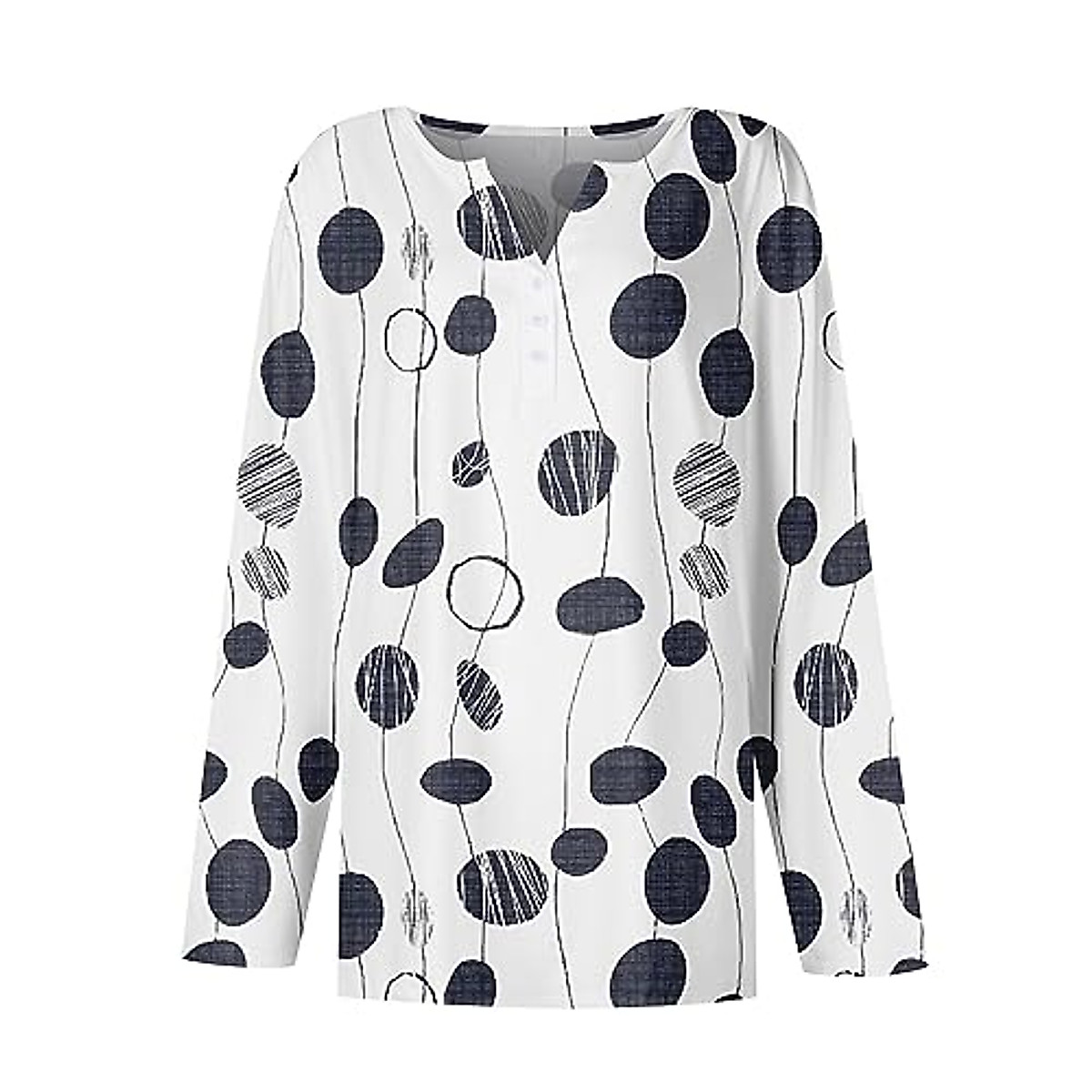 Blouses for Women Business Casual Fashion Basic Dot Line Pattern Print Tops Long Sleeve Henley Tunic Pullover Fall Winter V Neck Button Down Tee Shirts Navy 2XL