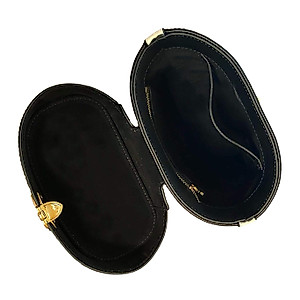 UScarmen Women's Calfskin Leather Top Handle Binocular Box Bag Black Brown (Black)