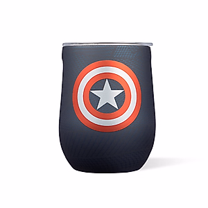 Corkcicle Marvel Captain America 12 oz Triple-Insulated Stemless Insulated Reusable Cup with Lid and Silicone Bottom, Keep Beverages Cold for 25 hours and hot for 12 hours,