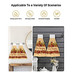 Happy Thanksgiving Orange Kitchen Hanging Towel Hand Towels with Loop, 1 Pack Soft Absorbent Tie Towel for Bathroom Farm Crops Pumpkin and Maple Leaves Tea Bar Dish Cloths Home Cleaning Terry