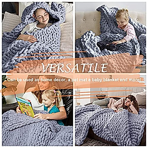Chunky Knit Blanket, Hand Woven Chenille Blanket, Soft - Comfortable Chunky Knit Blanket Throw, Cable Knit Throw Blanket for Sofa, Bed, Chair, Machine Washable Big Blanket, (40*80inches)