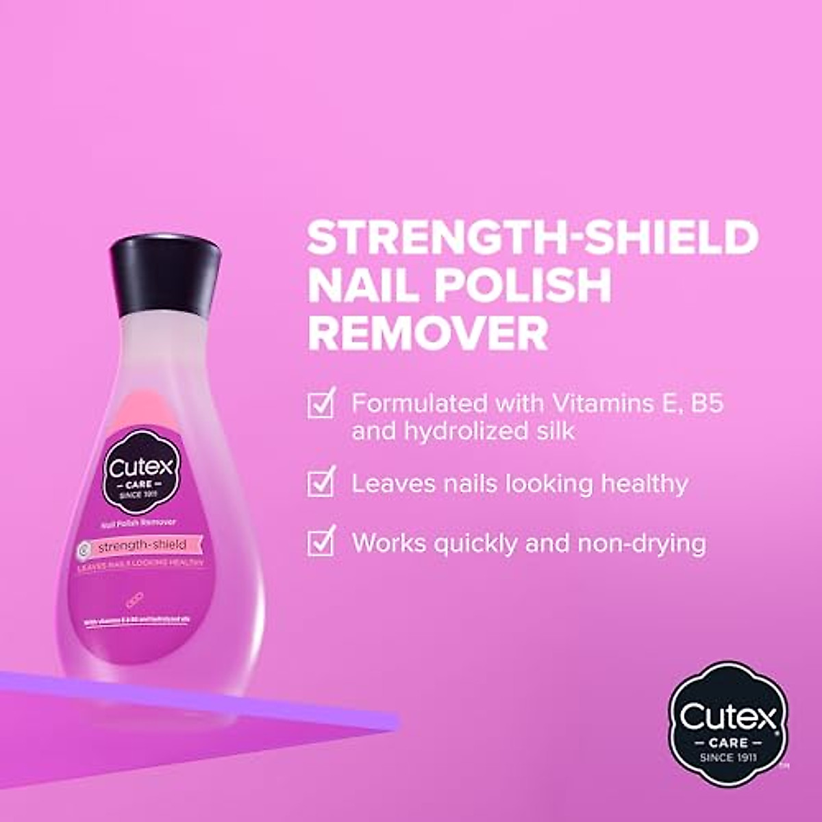 Cutex Nail Polish Remover, Strength Shield, Leaves Nails Looking Healthy, Contains Vitamins E, B5 & Hydrolyzed Silk, 6.76 Fl Oz