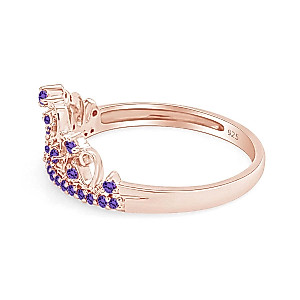 AFFY Round Cut Simulated Amethyst Princess Crown Ring in 14k Rose Gold Over Sterling Silver