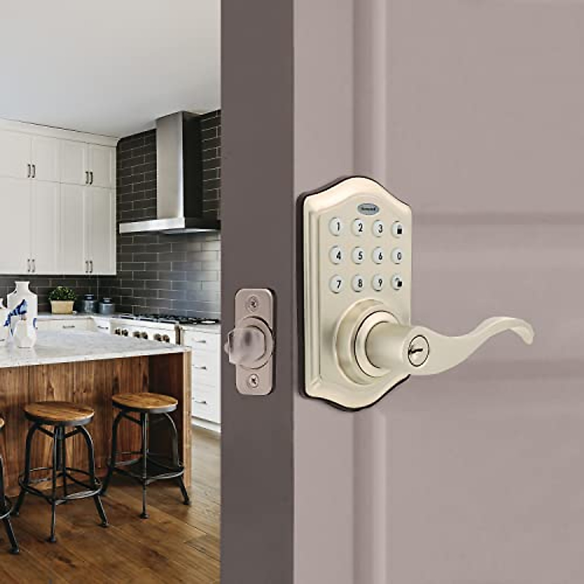 Honeywell Safes & Door Locks - Keyless Entry Lever Door Lock Handle with Electronic Keypad - Easy to Install for Front Door Lock with Code - 50 User Pin Codes - Satin Nickel, 6.5 x 8.8 x 9 in, 8734301
