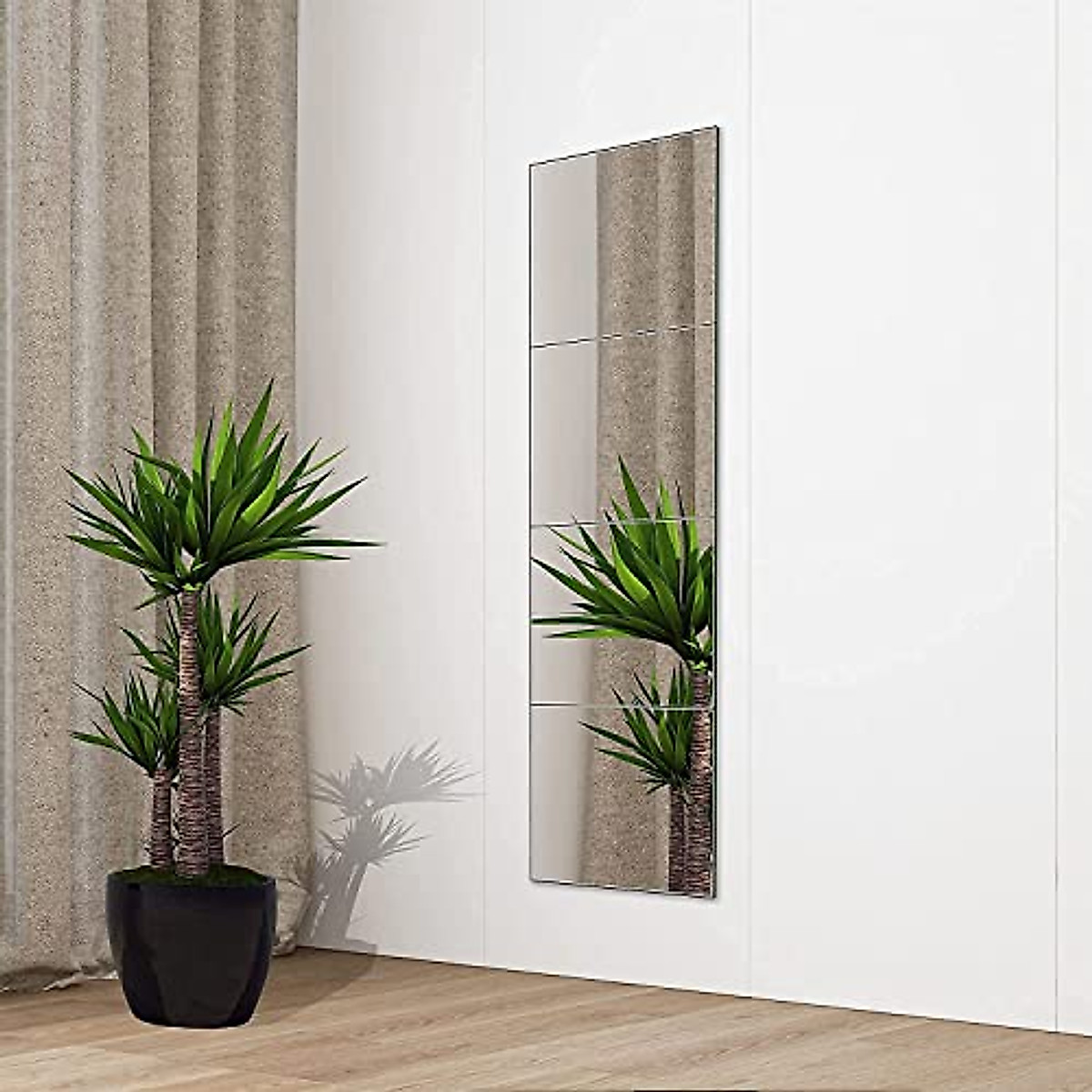 OBIOZZ Bedroom Floor Standing Mirror Full Length Mirror Tiles 11.5 Inch X 4Pcs Frameless Real Wall Mirror Set Make, Perfect for Your Bedroom, Cloakroom, Entry