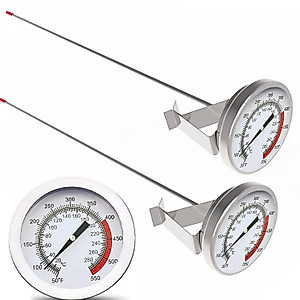 Lightbeam 16" Long Stem Deep Fry Thermometer with Clamp (2 Pack), Instant Read 2" Dial Meat BBQ Thermometer for Deep Fry, Grill, Turkey, Candy, Coffee etc