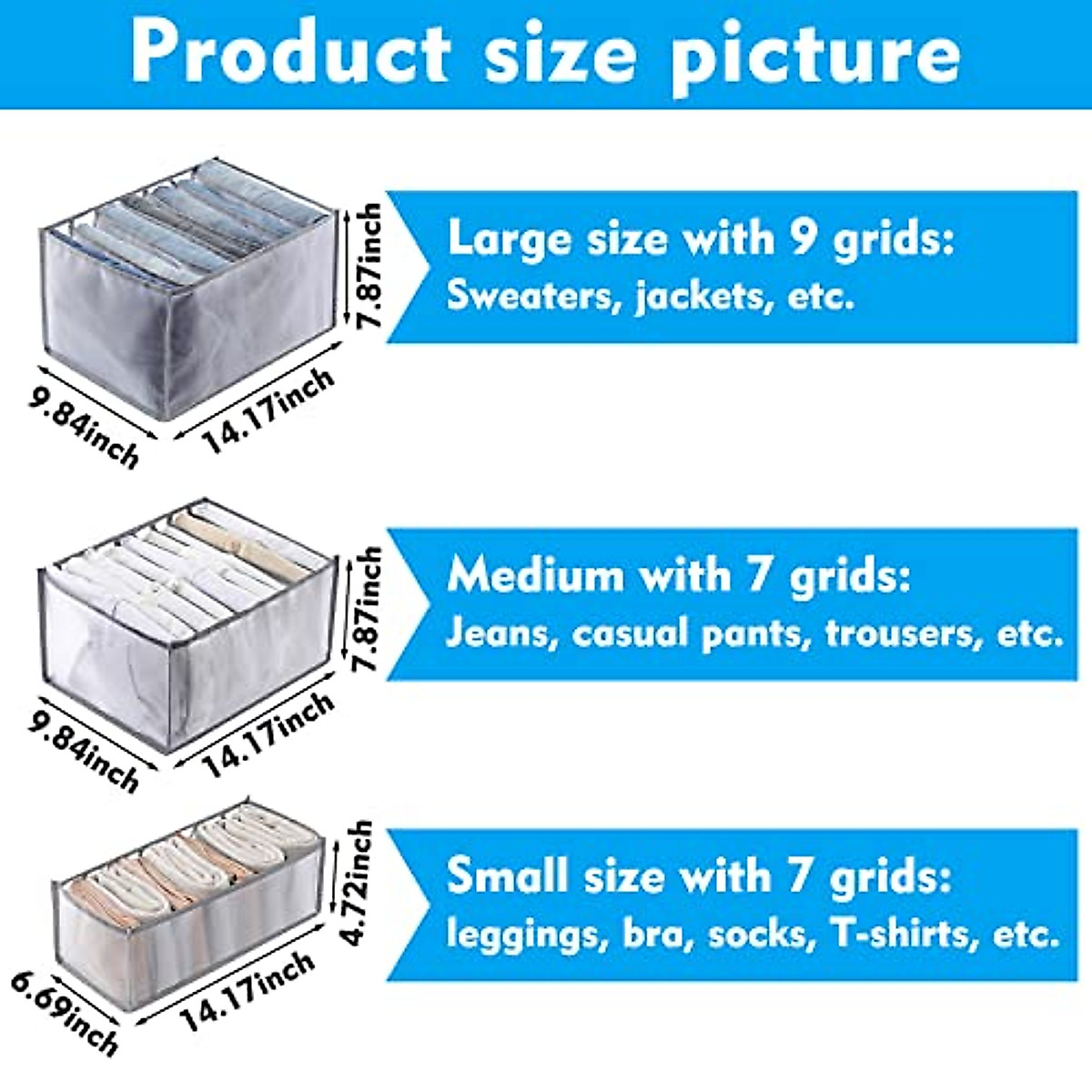 3 Pack Foldable Closet Drawer Organizer 7 Grids 9 Grids Washable Wardrobe Clothes Organizer Drawer Clothes Dividers Jeans T-shirt Legging Shirt Drawer Dividers Organizers