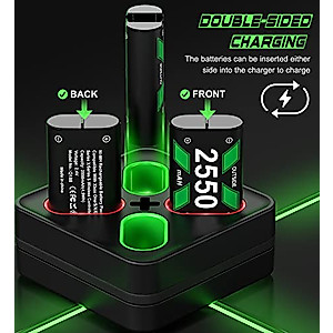 Charger for Rechargeable Xbox One Controller Battery Pack with 4x2550mAh Batteries for Xbox Series X|S/Xbox One, Battery Charger Station for Wireless Xbox One S/Xbox One X/Xbox One Elite Controllers
